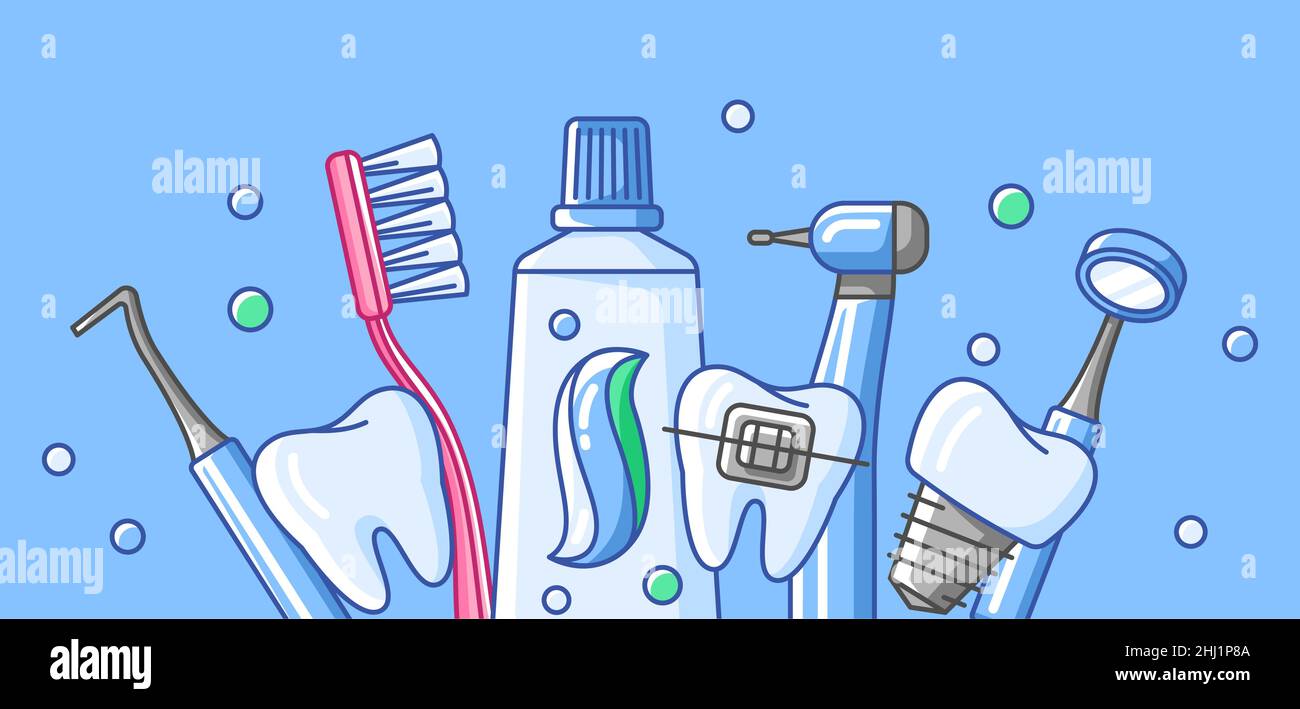 Medical card with dental equipment icons. Dentistry and health care ...