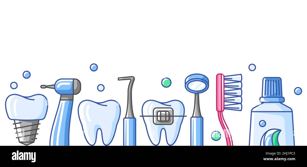 Medical card with dental equipment icons. Dentistry and health care ...