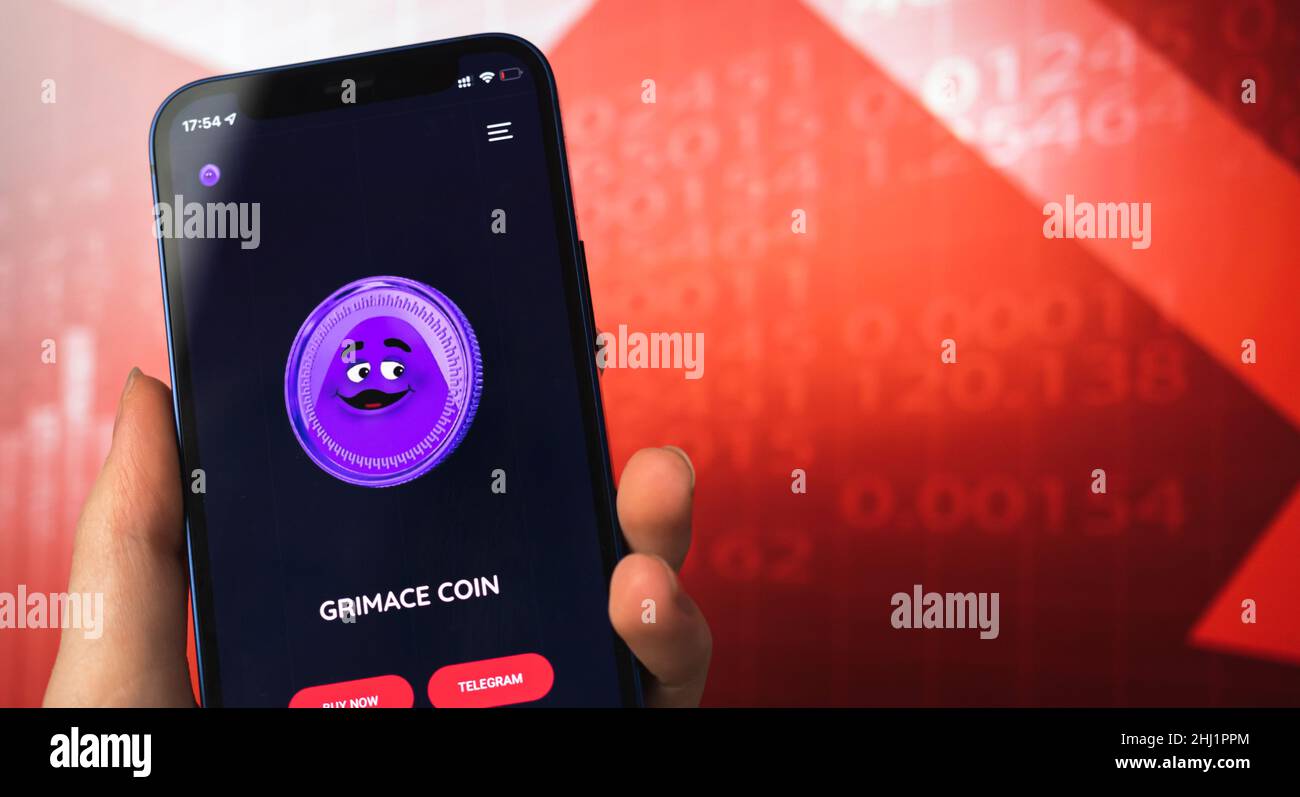 Kharkov, Ukraine - January 26, 2022: Grimace coin stock chart down. New ...