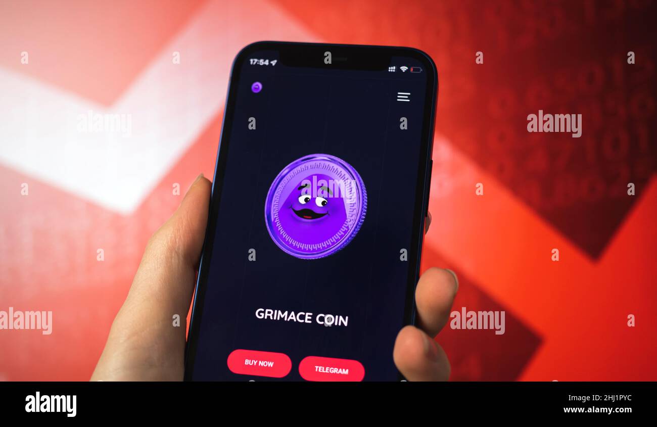 Kharkov, Ukraine - January 26, 2022: Grimace coin logo stock chart down ...