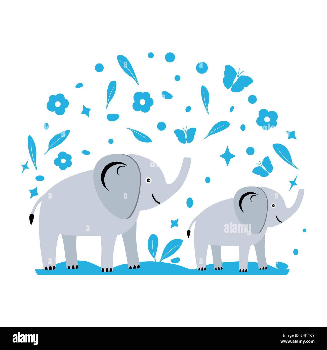 Vector illustration African animal Smiling Elephant. Wildlife Africa ...