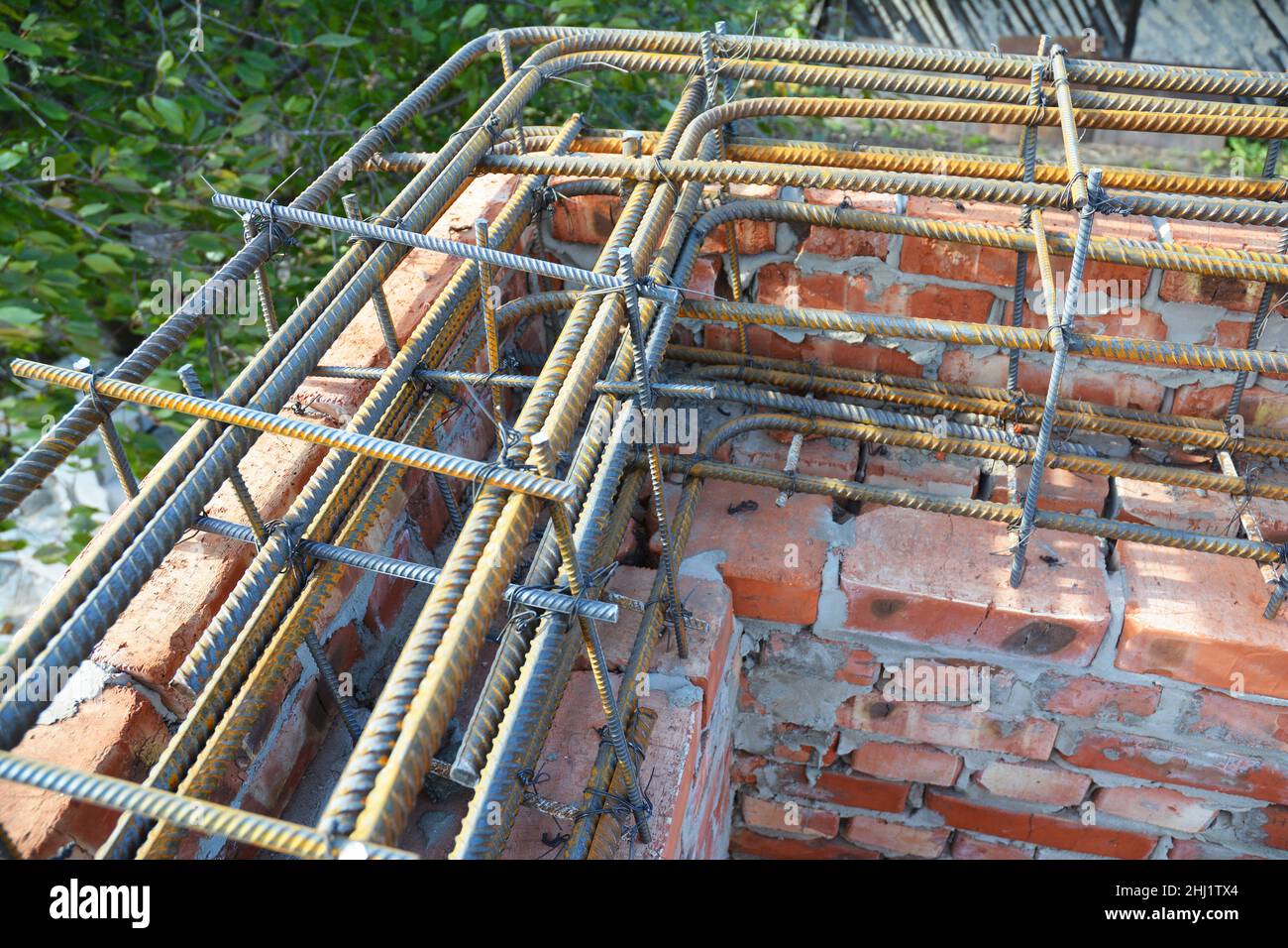 Reinforcement corner concrete bars with wire rod. Brickwork with Iron ...