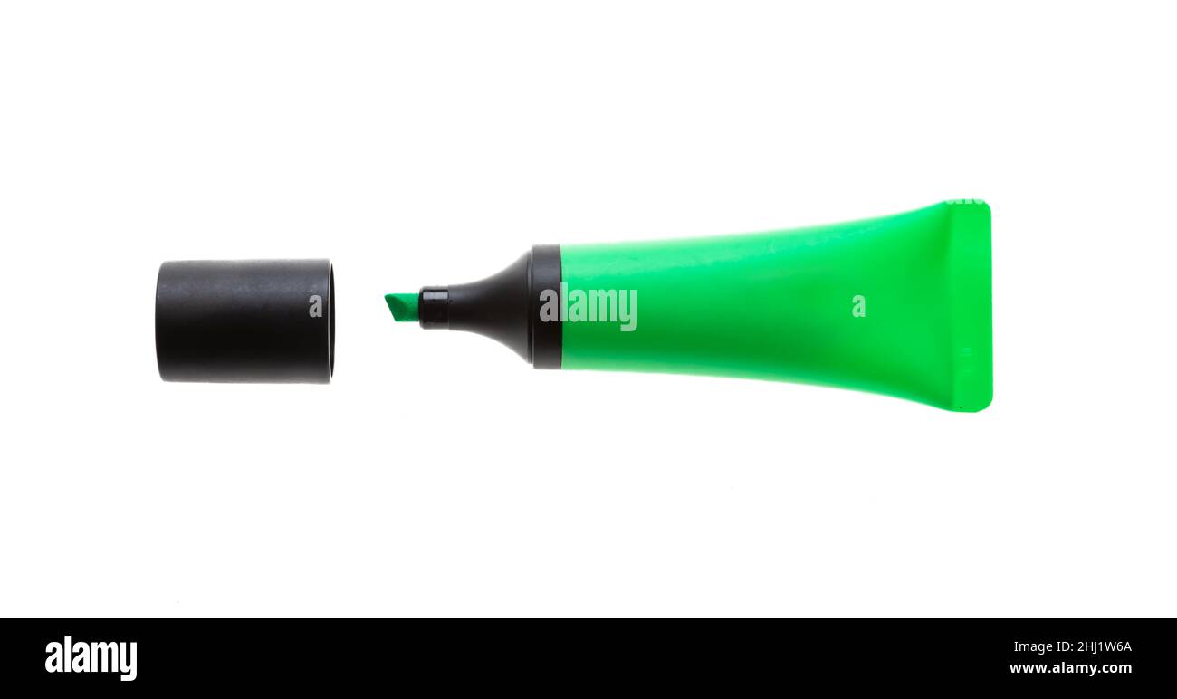 Highlighter green marker isolated cutout on white background. Overhead ...