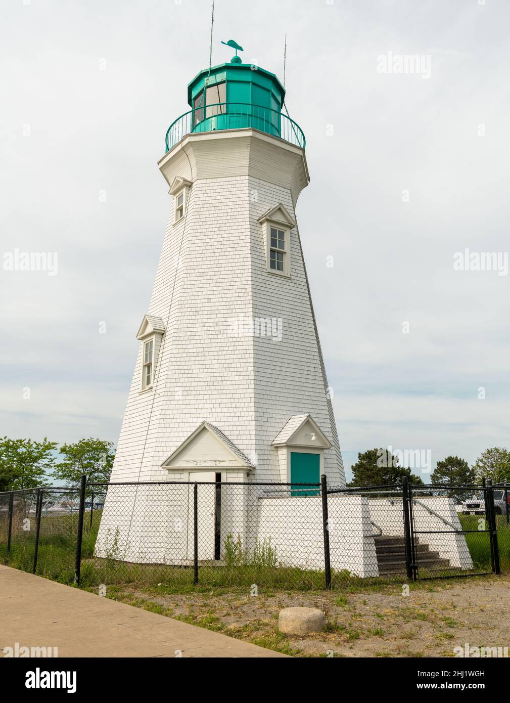 White and green lighthouse in Port Dalhousie of St. Catherines on the ...