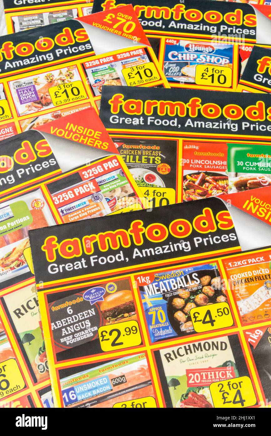 Farmfoods logo on copies of their letterbox direct marketing flyers ...