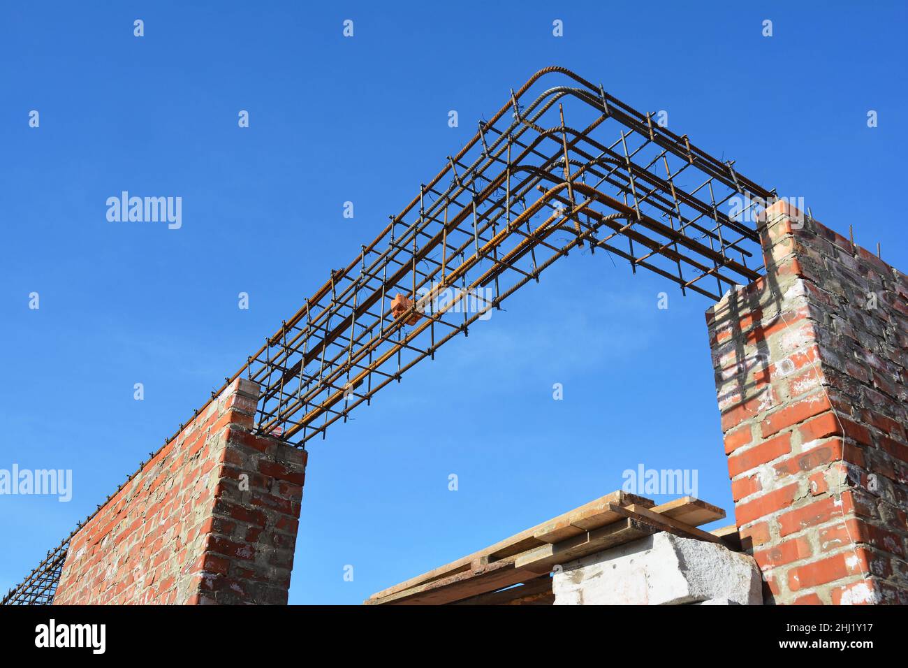 Rebar steel bars on new home construction corner, reinforcement ...