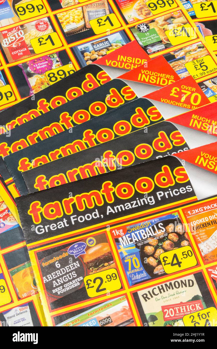 Farmfoods logo on copies of their letterbox direct marketing flyers ...