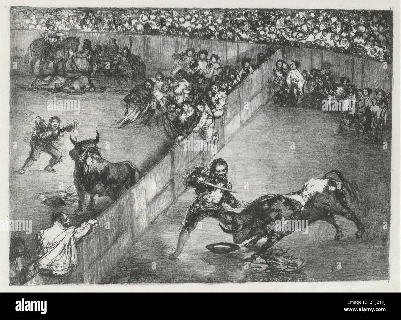 Bullfight in a divided ring, from the 'Bulls of Bordeaux' 1825 Goya ...