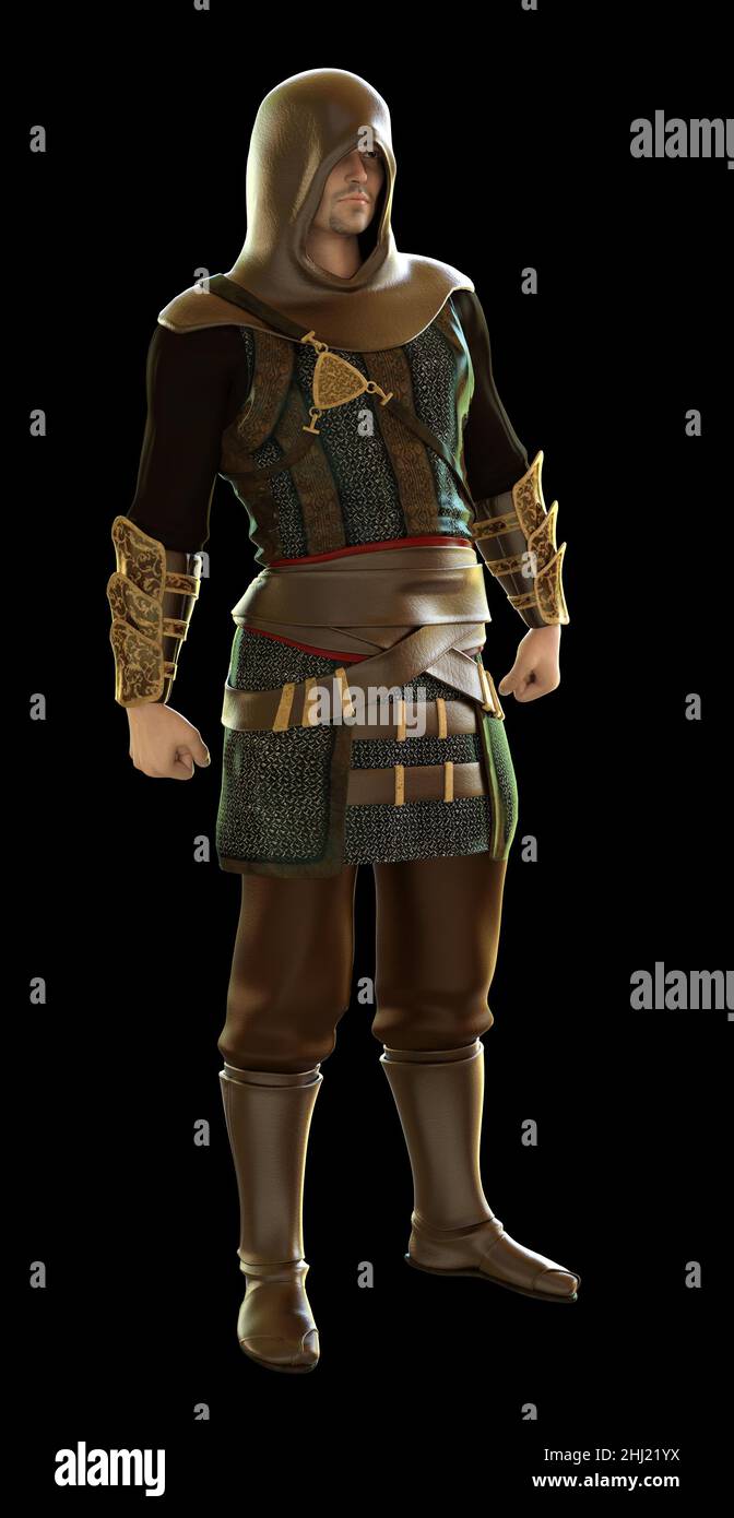 Man wears an ancient warrior robe. 3D Illustration Stock Photo - Alamy