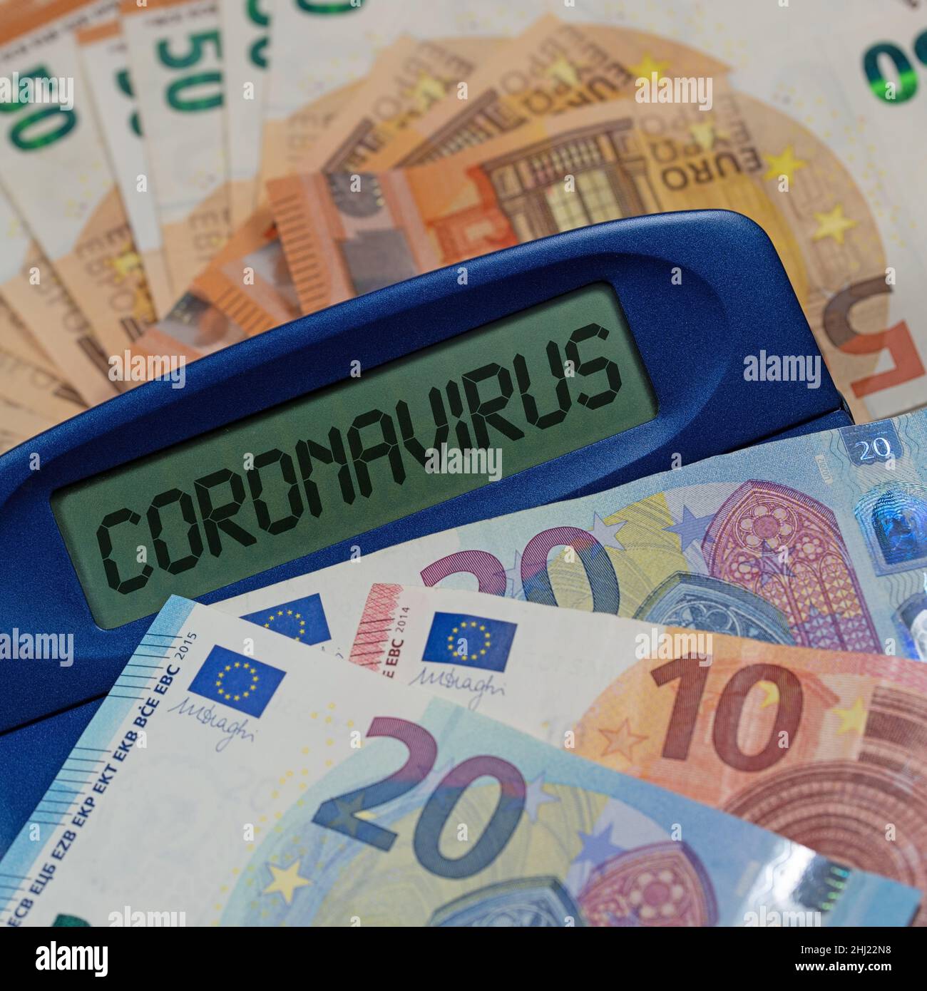 Pocket calculator with the word Coronavirus on the display Stock Photo ...