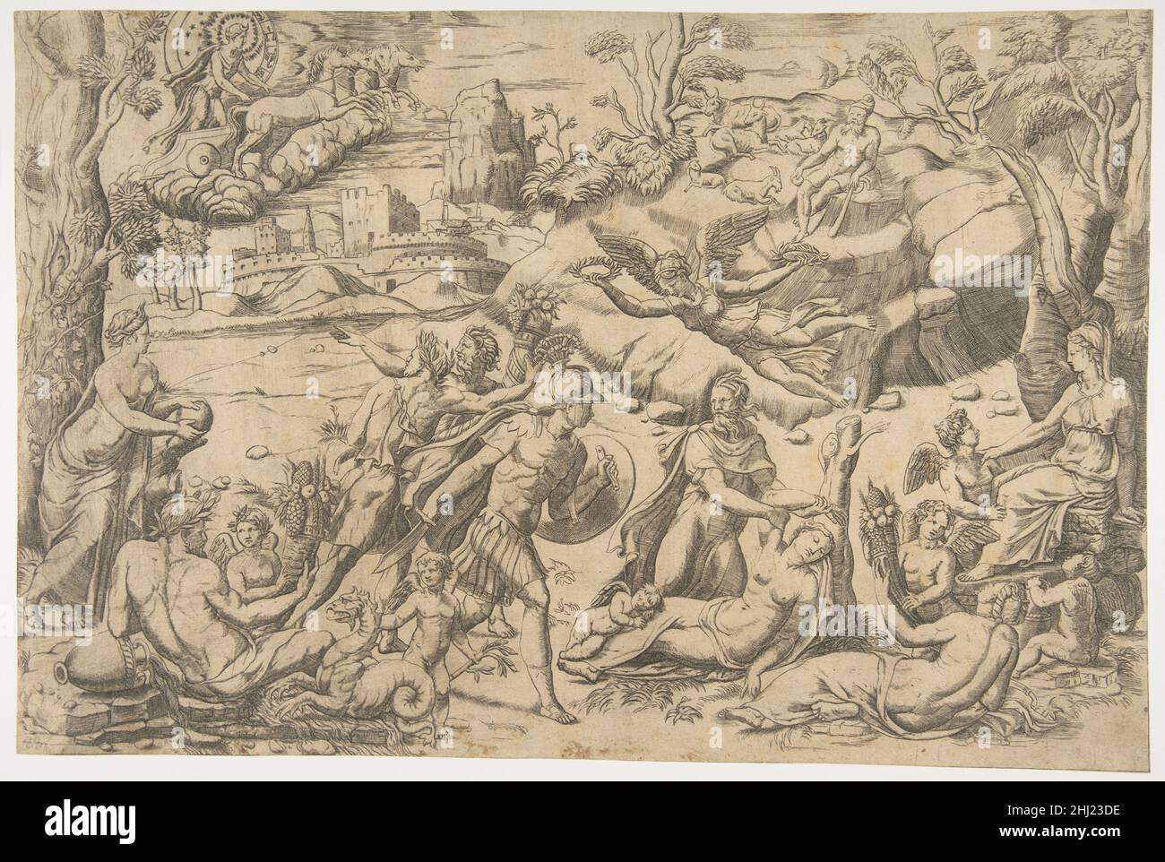 Mars and Rhea Silvia: in the centre Mars holds a shield and sword, Rhea ...