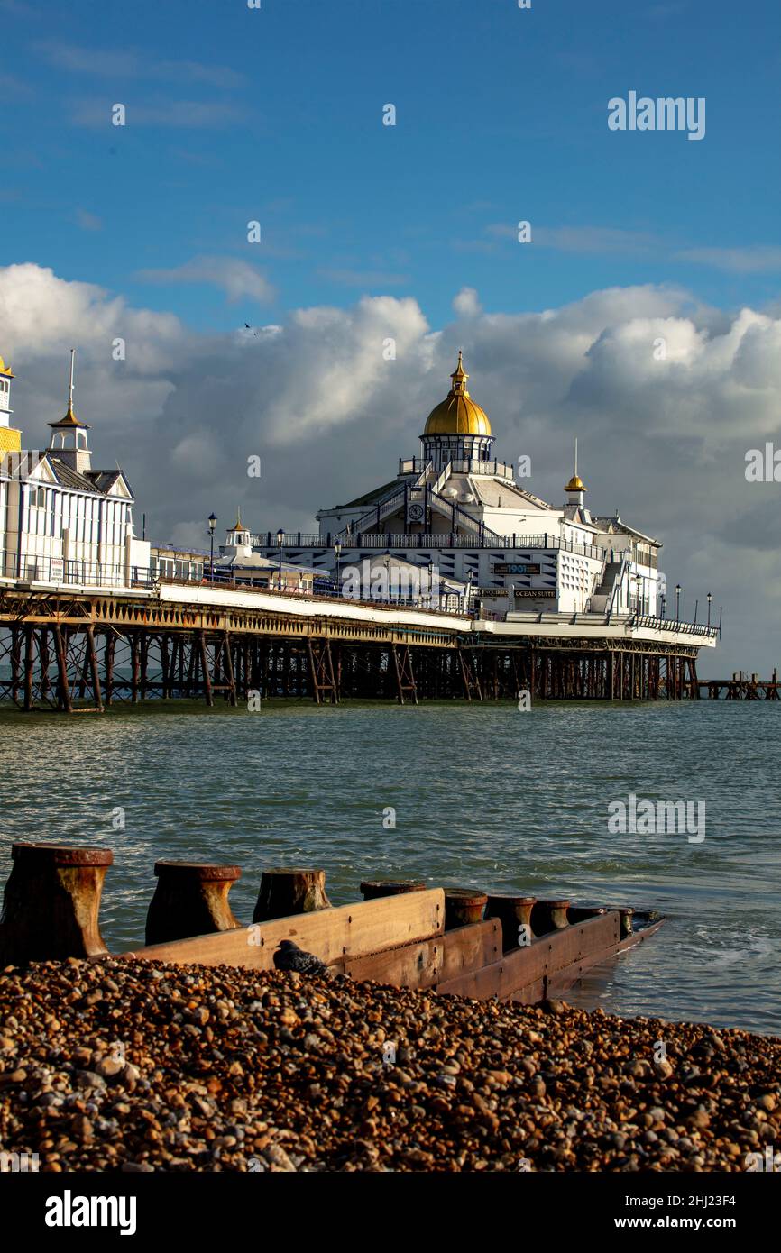 landscape with the tourist favourite Eastbourne Pier on the south coast ...