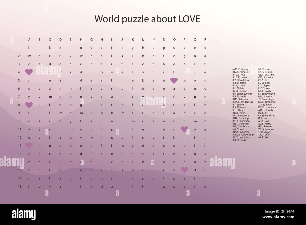 Valentines day word puzzle crossword - find the listed words about love ...