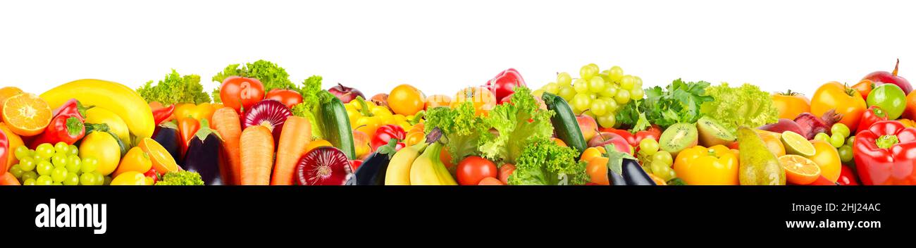 Horizontal seamless pattern of fruits and vegetables isolated on white ...