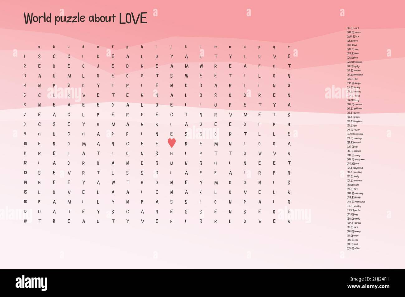 Valentines day word puzzle crossword - find the listed words about love ...