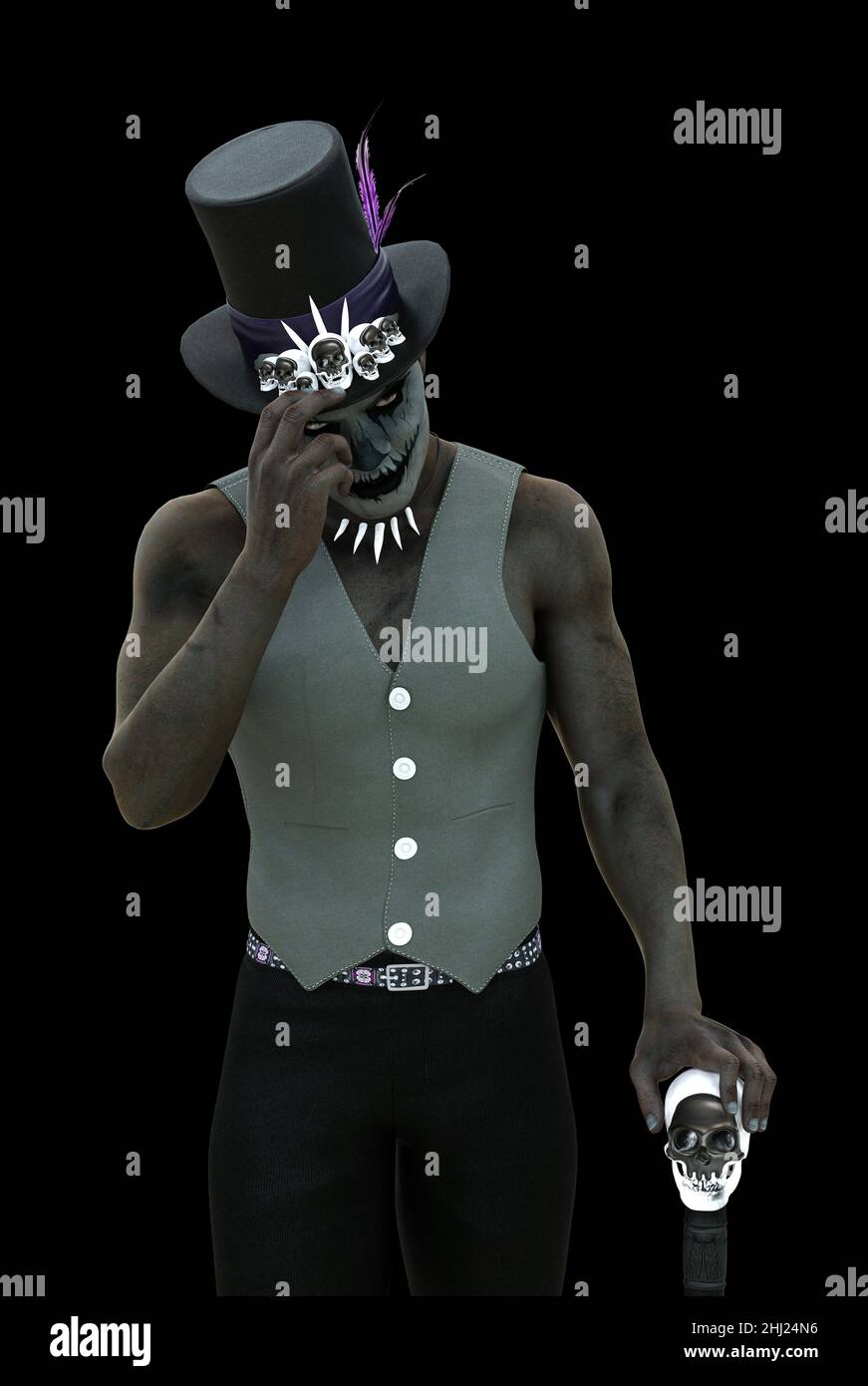 Man with spooky Halloween makeup, voodoo shaman, 3d illustration Stock ...