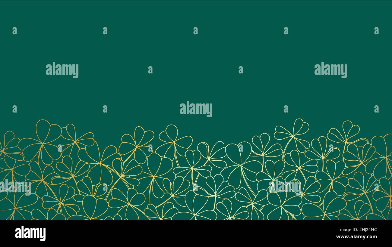 Luxury elegant line art background golden clover leaves on emerald ...
