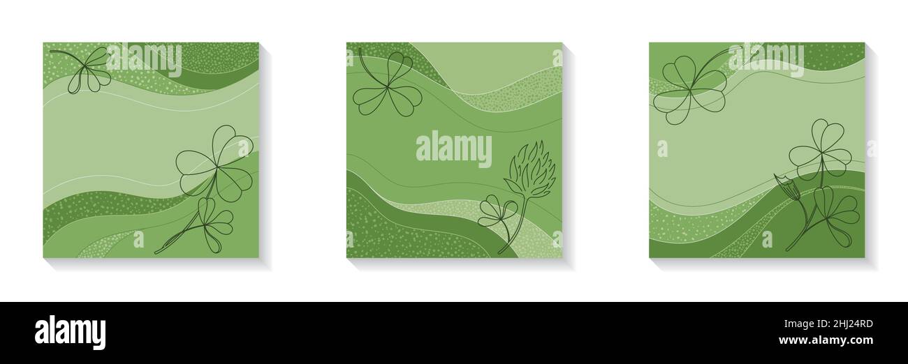 Vector square set of illustrations for social media. Clover leaves and ...