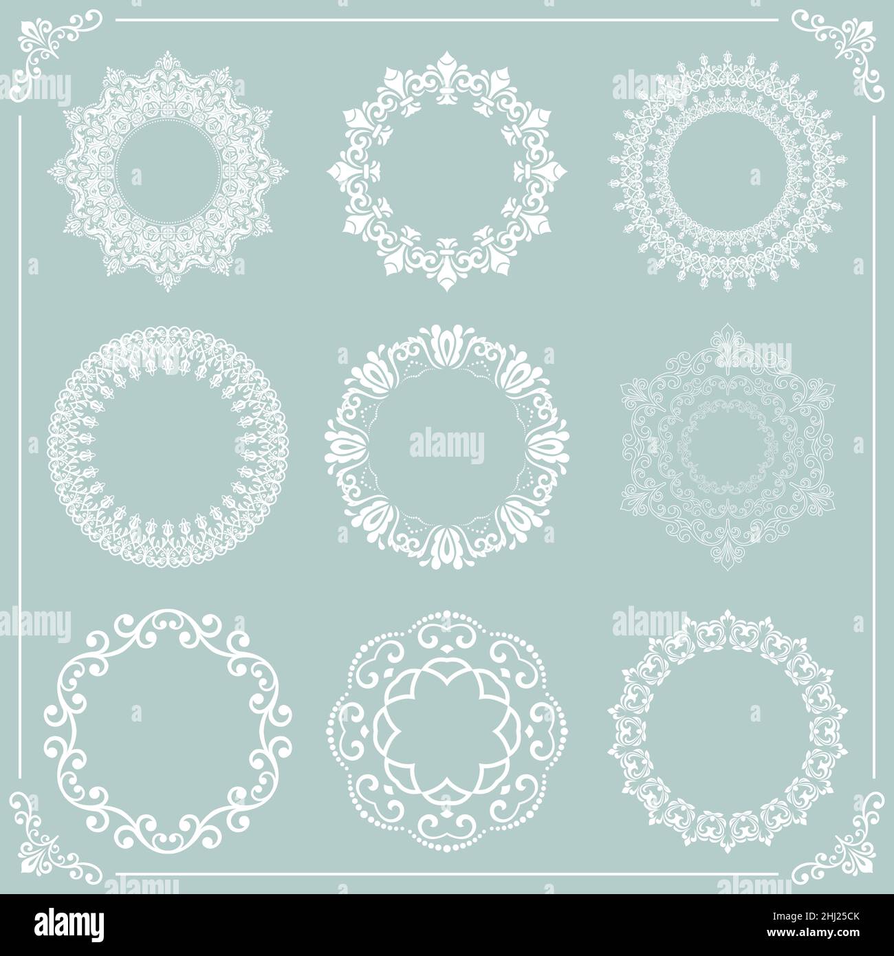 Vintage set of round elements. Different elements for design frames ...