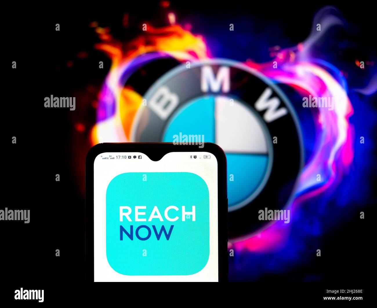 In this photo illustration, the ReachNow logo is seen displayed on a ...