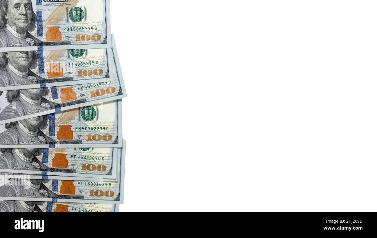 Hundred dollar banknotes border isolated on white background Stock ...