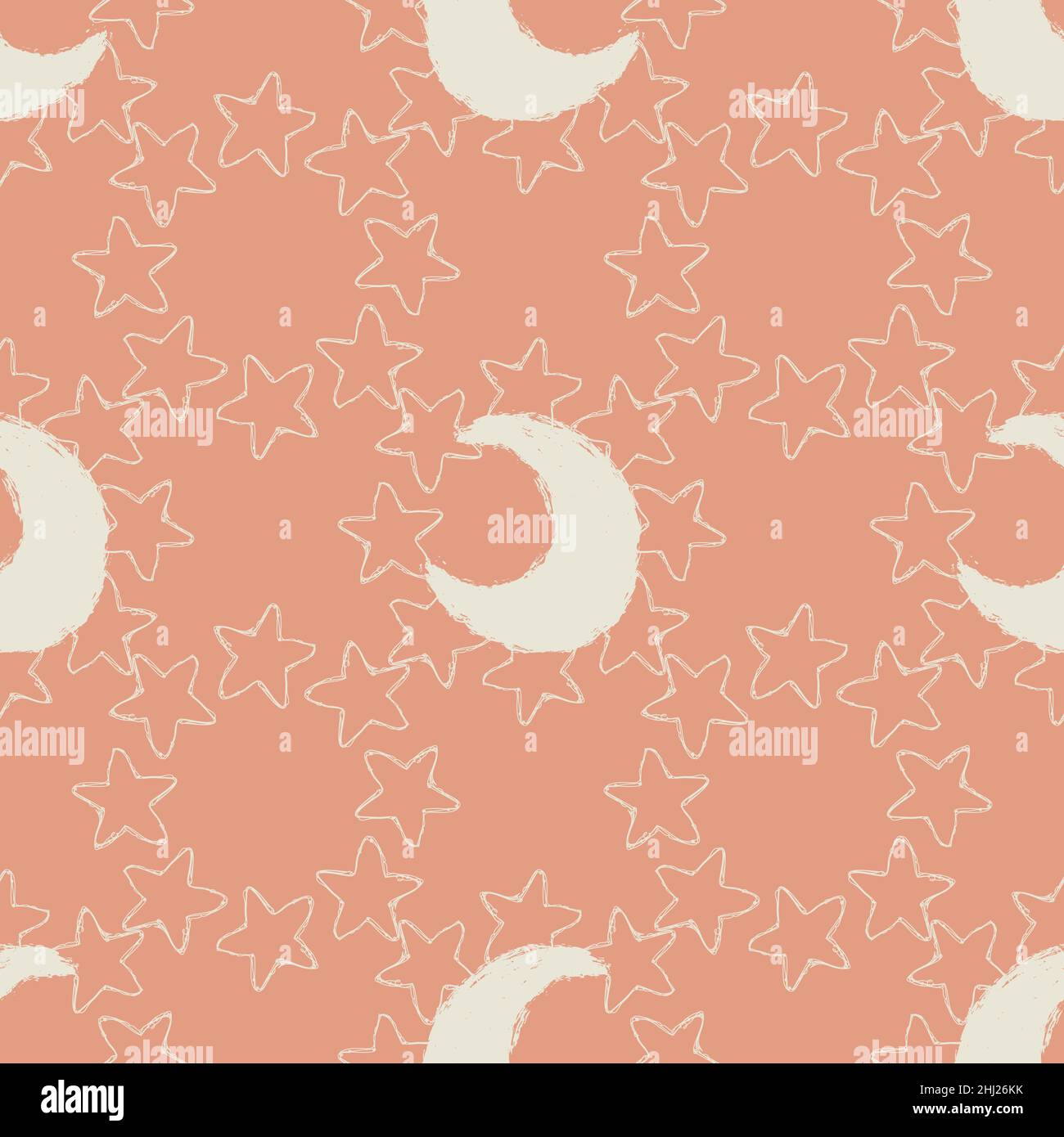Gender neutral sleepy star and moon seamless vector background. Simple ...