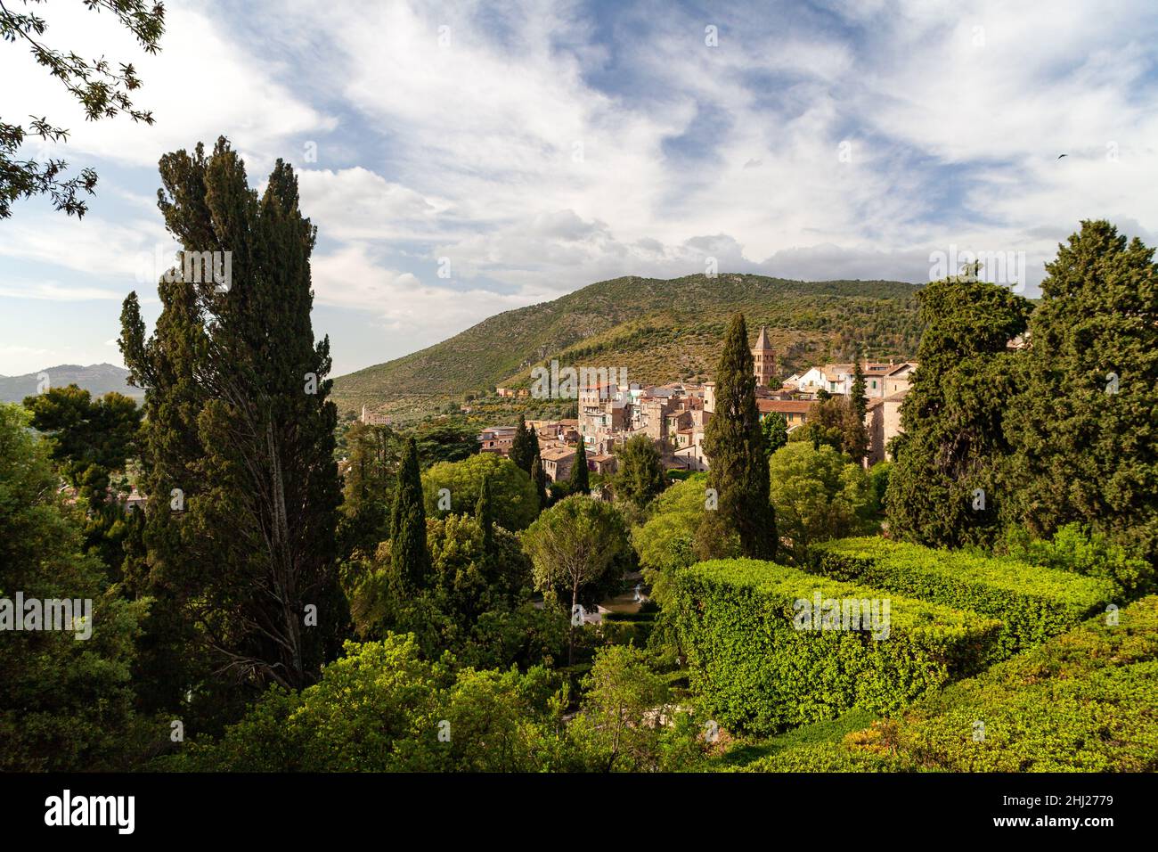 View of the city of Tivoli and the Lazio landscape from the park of ...