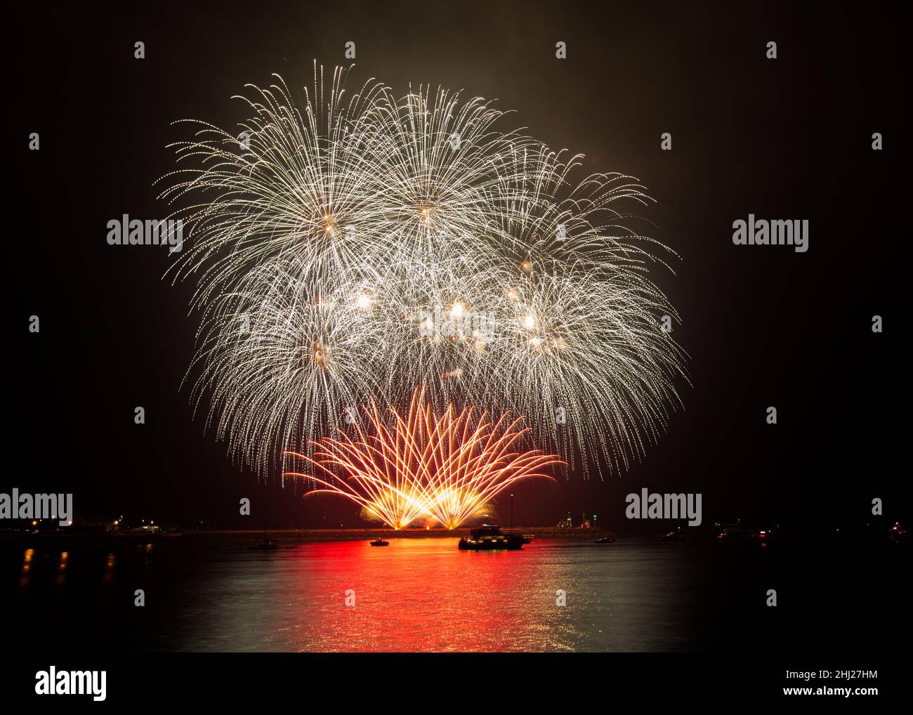 Stunning pyrotechnics display during a fireworks championship in ...