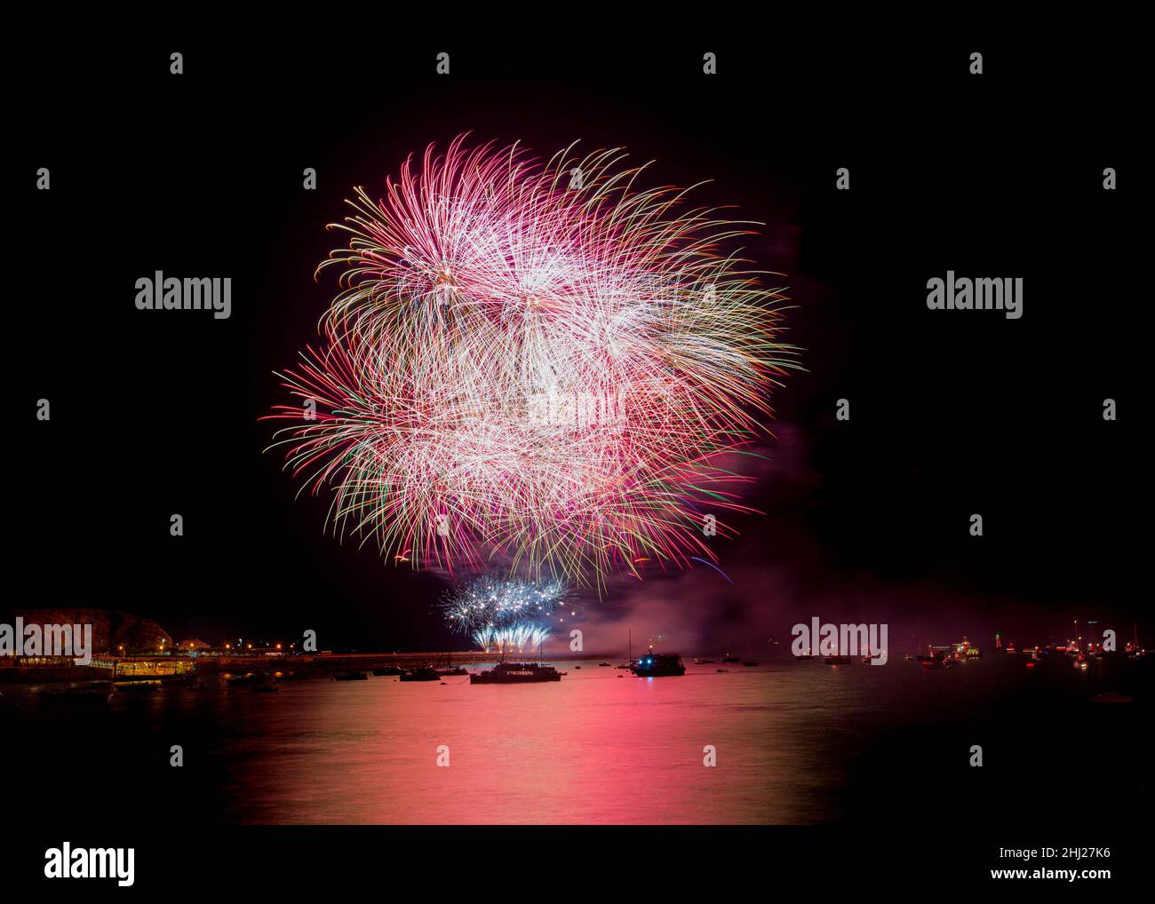 Colorful chrysanthemum pyrotechnics display during a fireworks ...