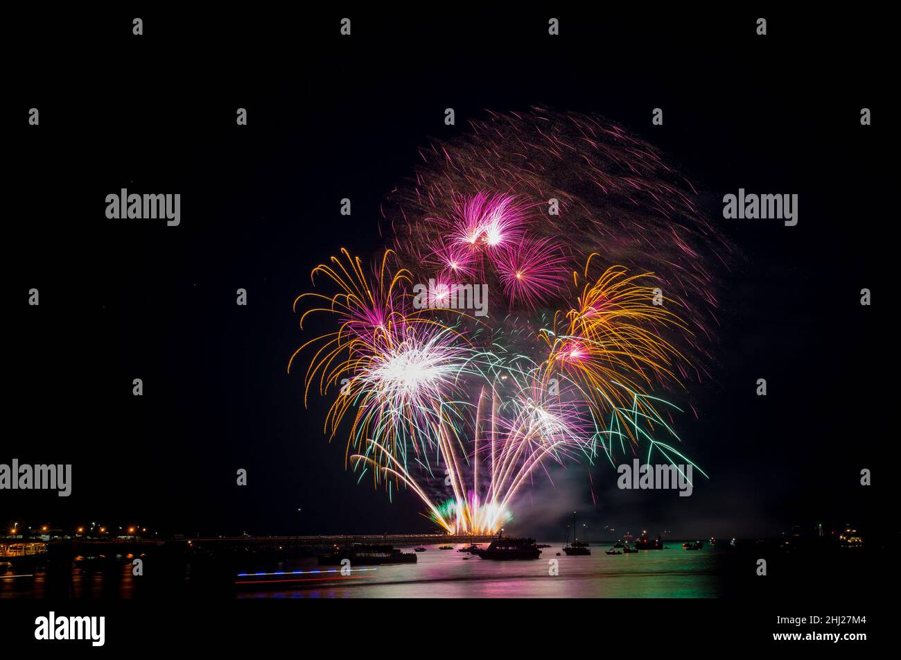 Colorful pyrotechnics display during a fireworks championship in ...