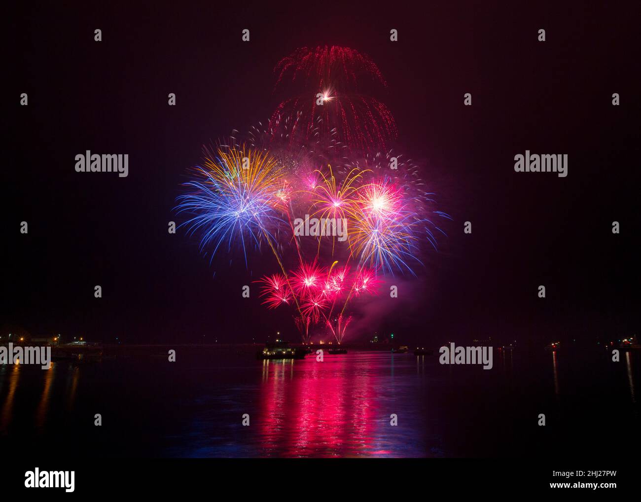 A colorful pyrotechnics display during a fireworks championship in ...