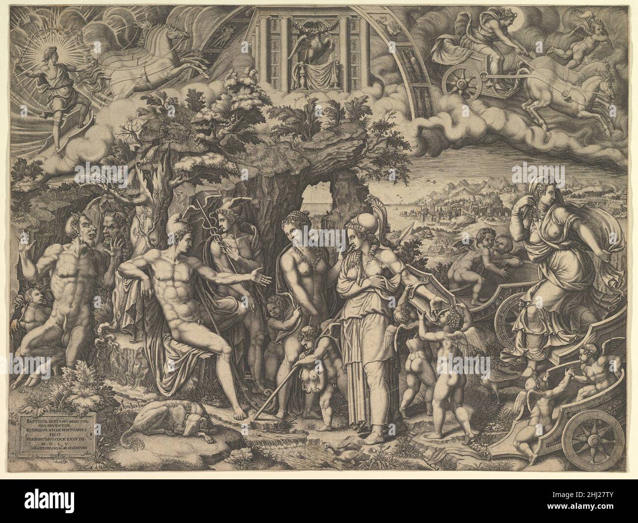 The Judgment of Paris; Paris seated on a rock choosing between the ...