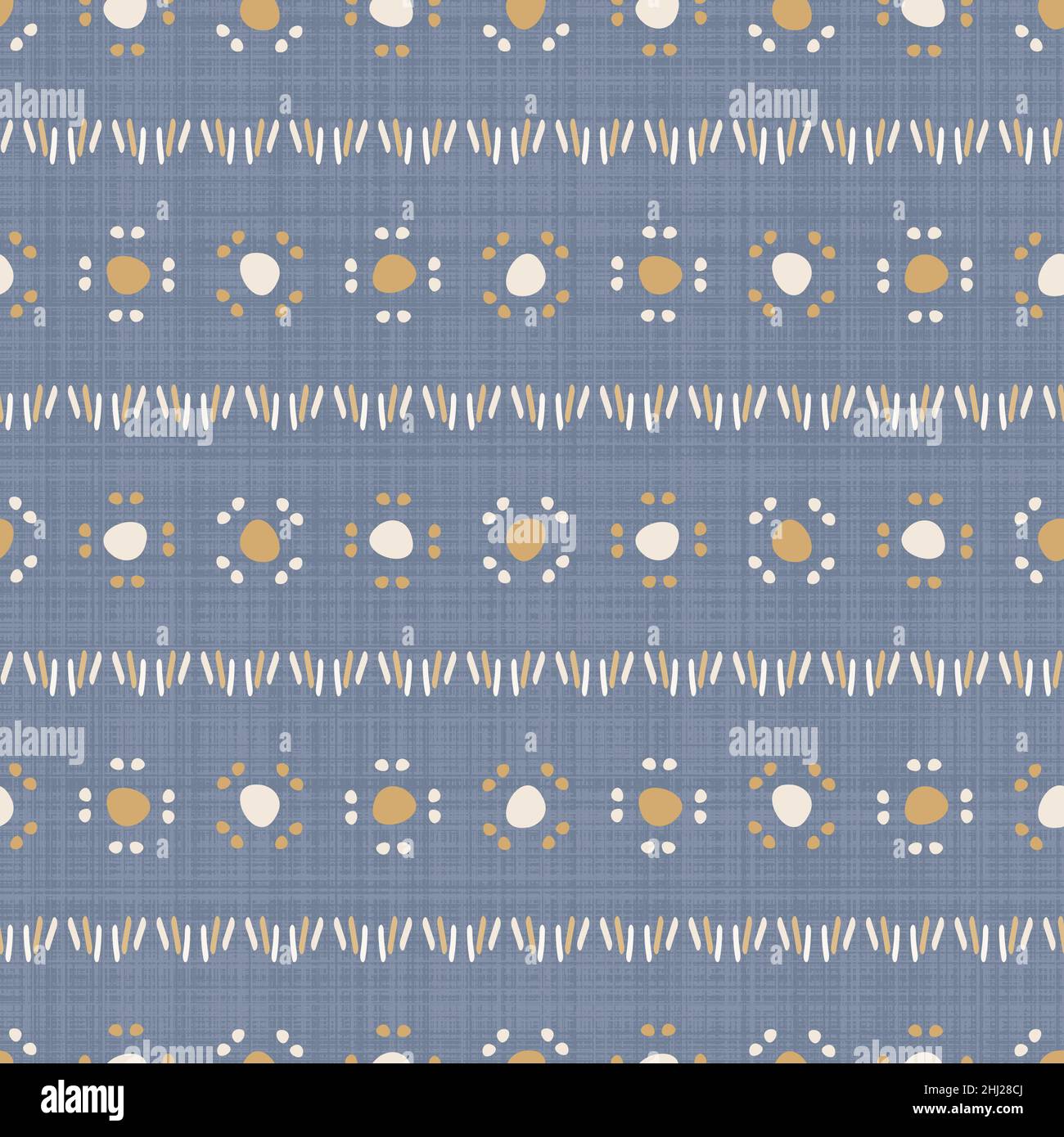 French blue doodle motif linen seamless pattern. Tonal country cottage ...