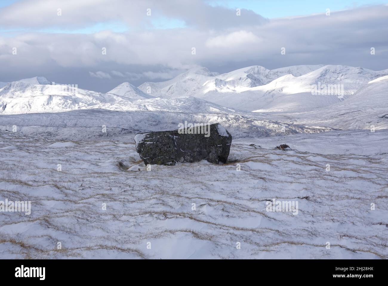 Scottish winter landscape looking towards the Mamores mountain range ...