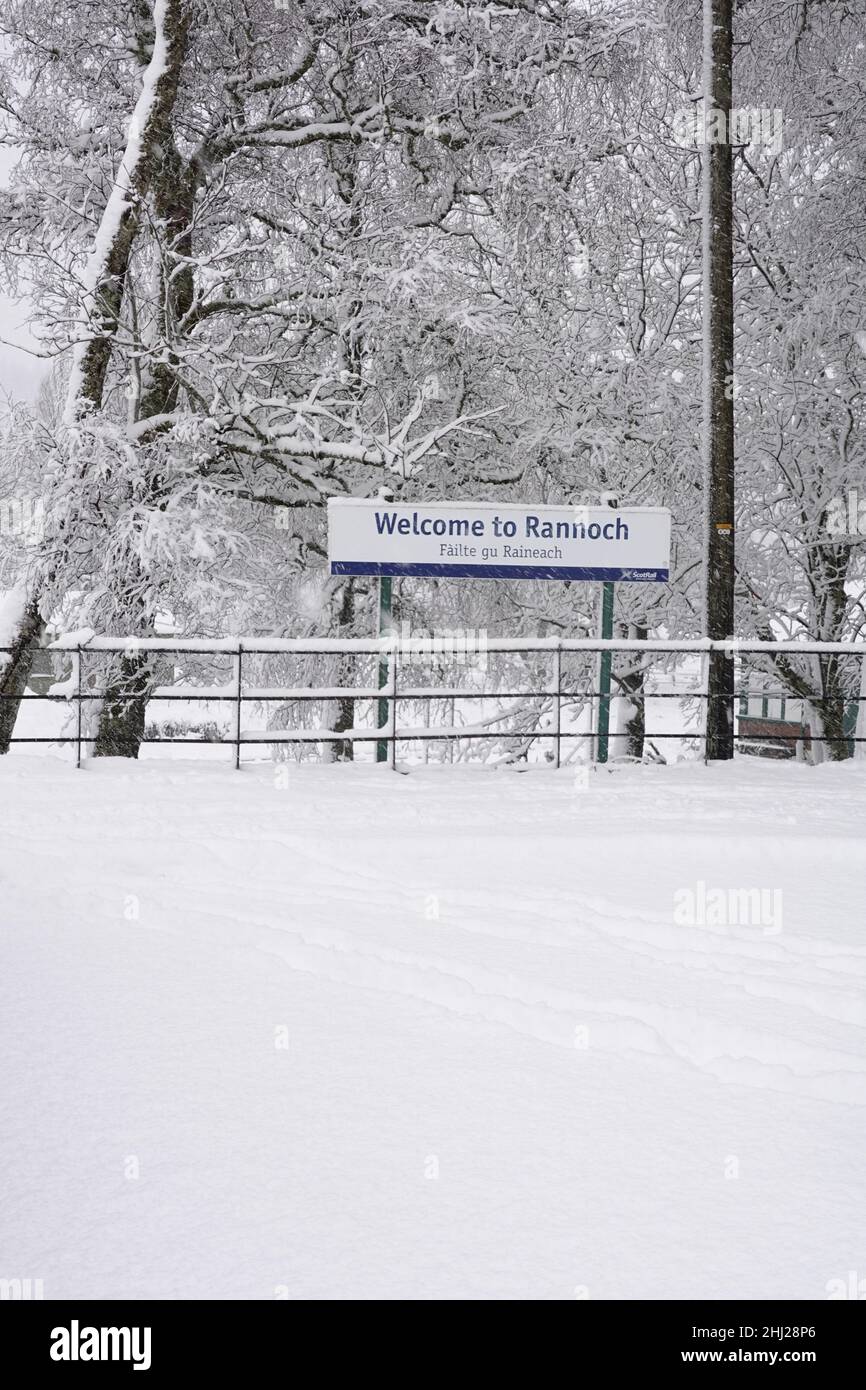 Scotrail sign at Rannoch Station car park a station on the West ...