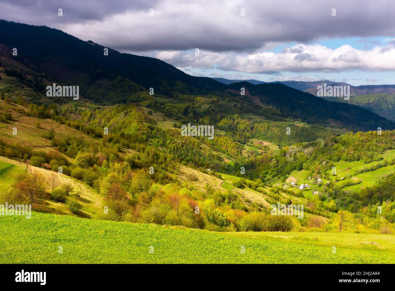 mountainous countryside in spring. beautiful nature scenery with ...