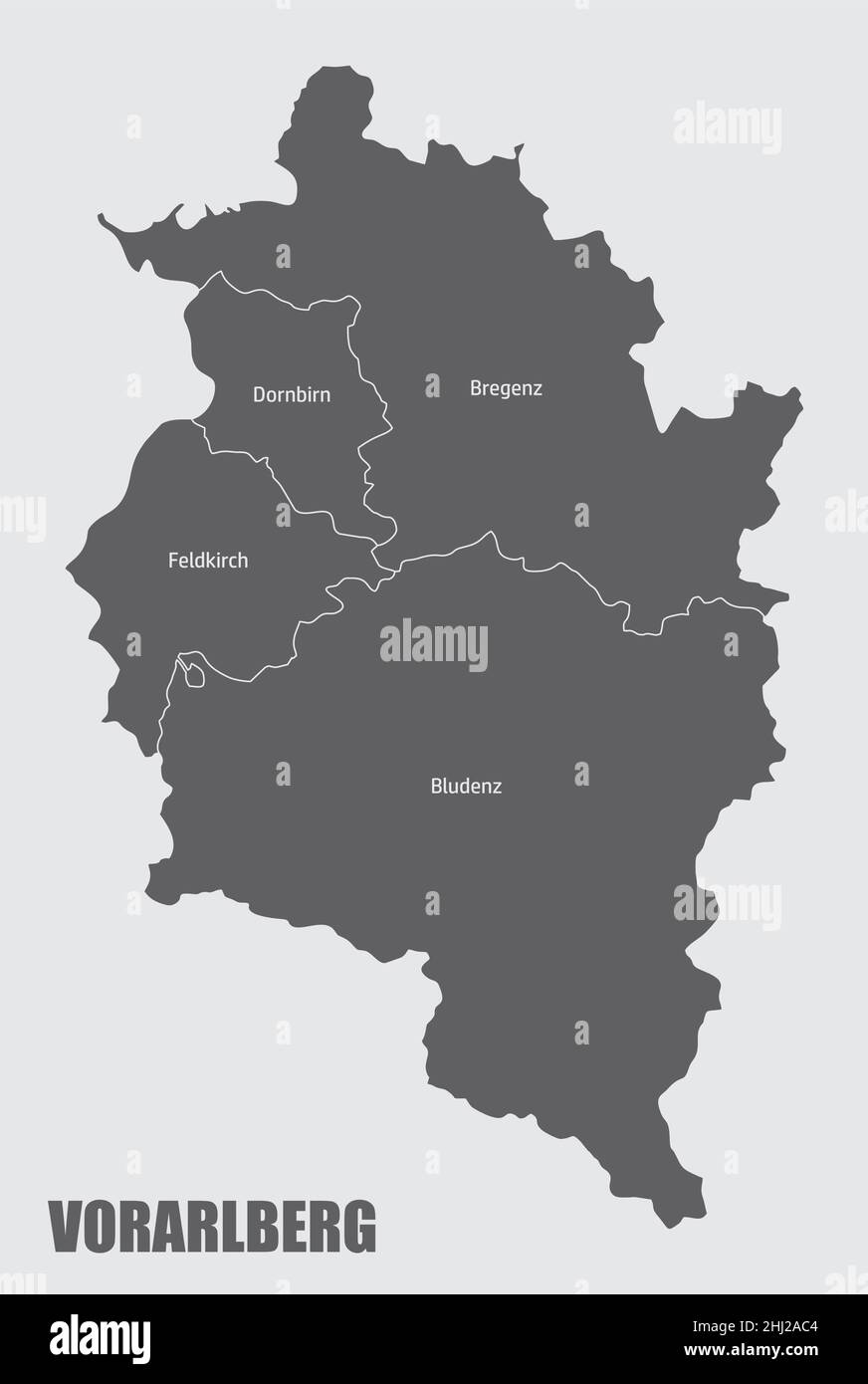 Vorarlberg administrative map. Isolated map with labels Stock Vector ...