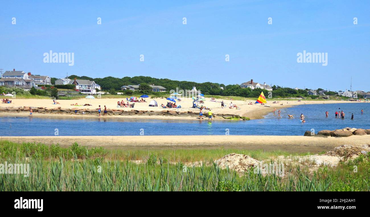 Entrance to the harbor at Lewis Bay with beach tourists.Near the ...