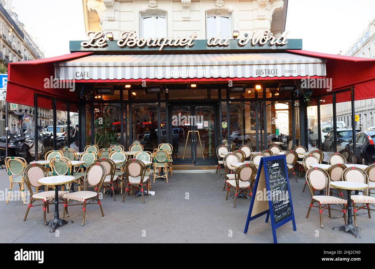 Typical French cafe restaurant bar pub Le bouquet du Nord. It located ...