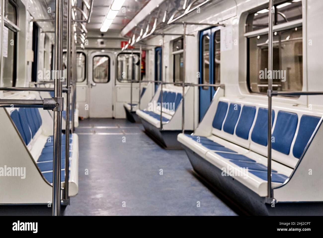 Interior of underground subway train carriage Stock Photo - Alamy