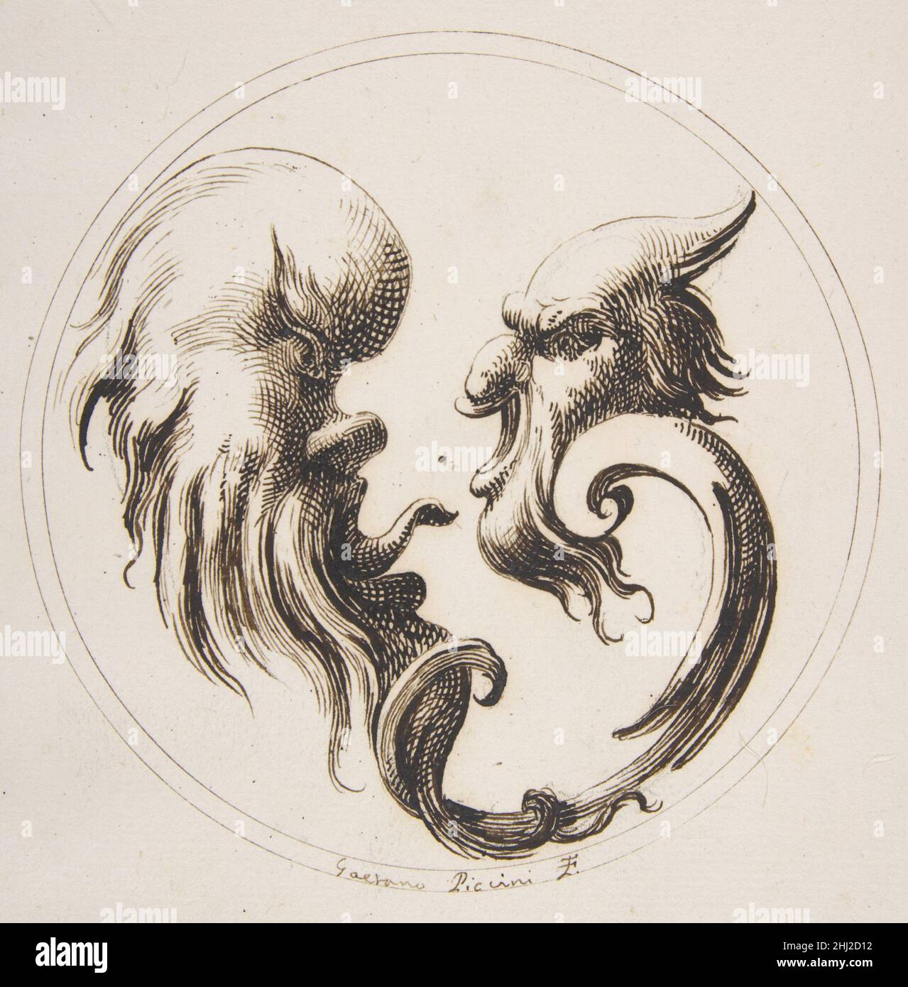 Two Grotesque Heads Facing One Another within a Circle 1727 Gaetano ...