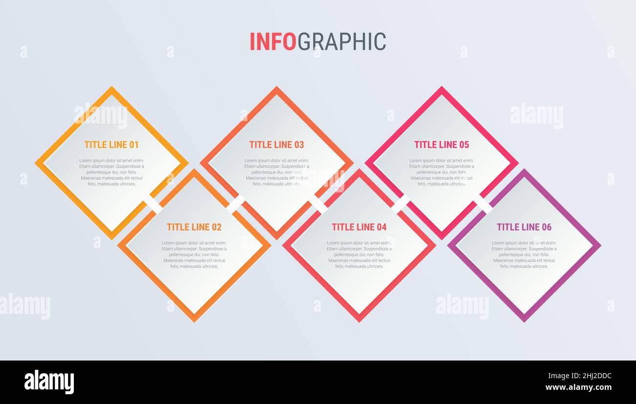 Red diagram, infographic template. Timeline with 6 steps. Square ...