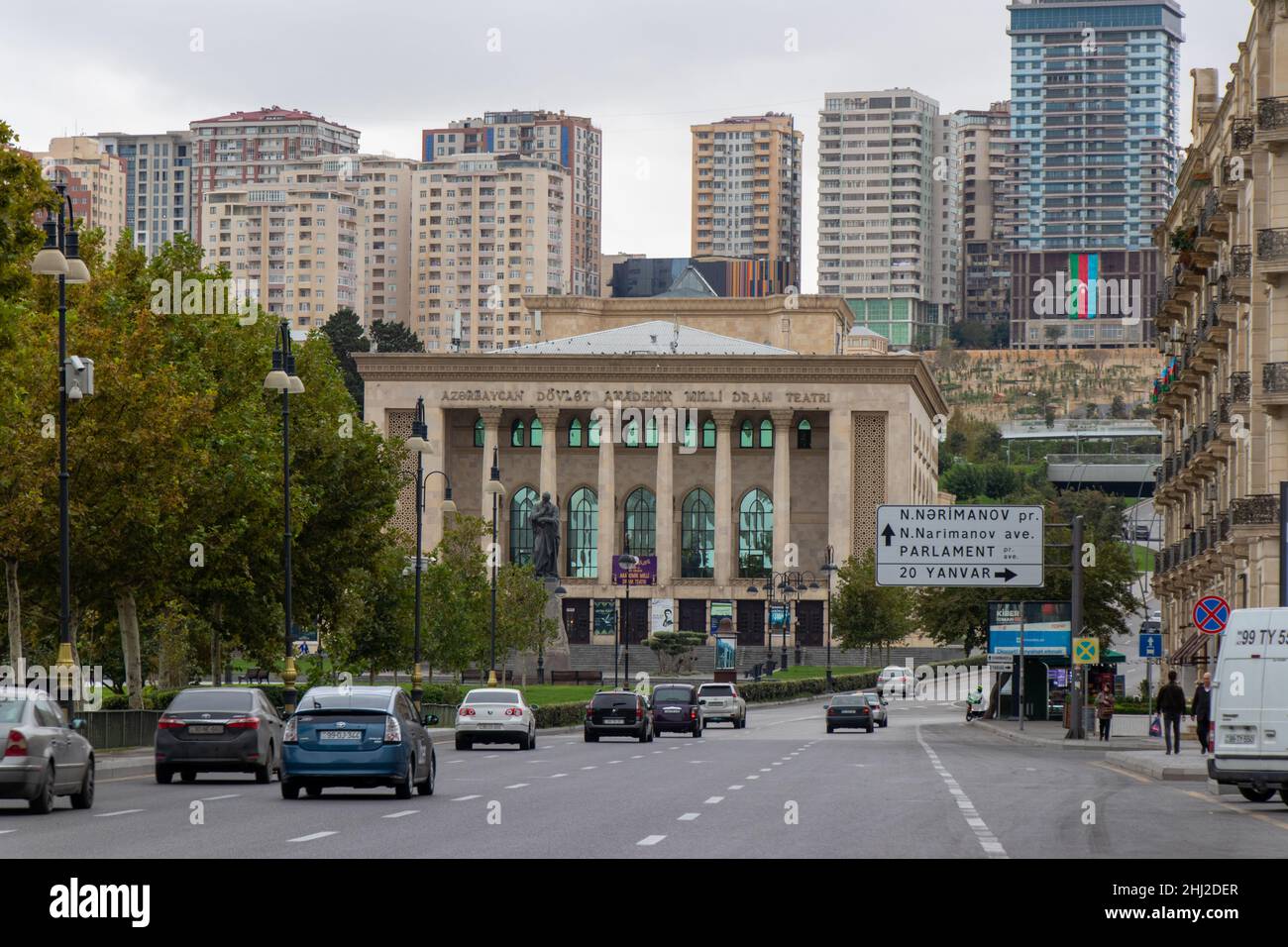 The Fuzuli street of Baku - Azerbaijan: 10 October 2021. City and ...