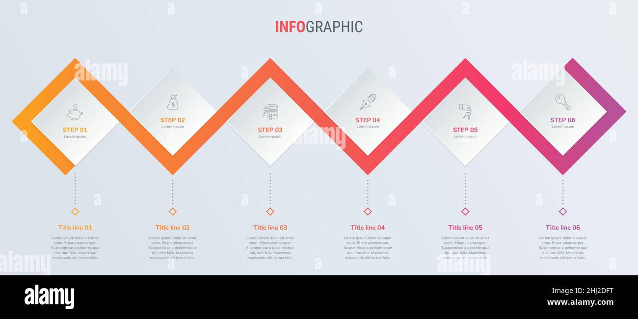 Red timeline infographic design vector. 6 options, square workflow ...