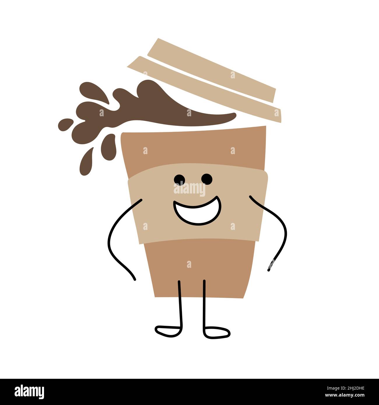 Cartoon coffee cup. Take away coffee. Happy cup of coffee. Vector flat ...