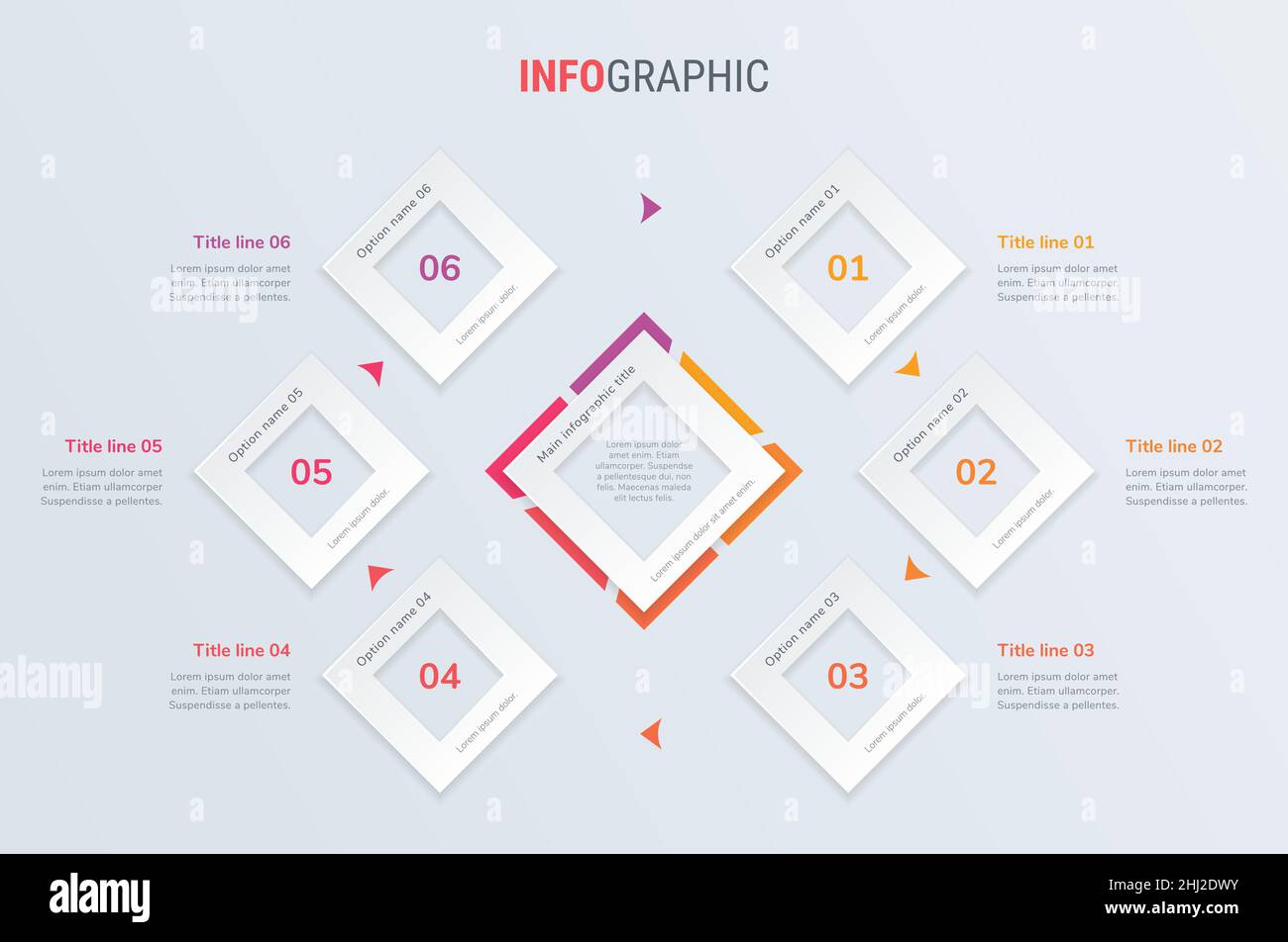 Red timeline infographic design vector. 6 steps, square workflow layout ...