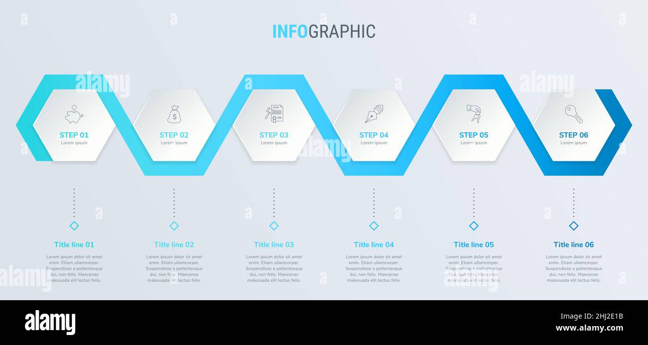 Blue timeline infographic design vector. 6 options, honeycomb workflow ...