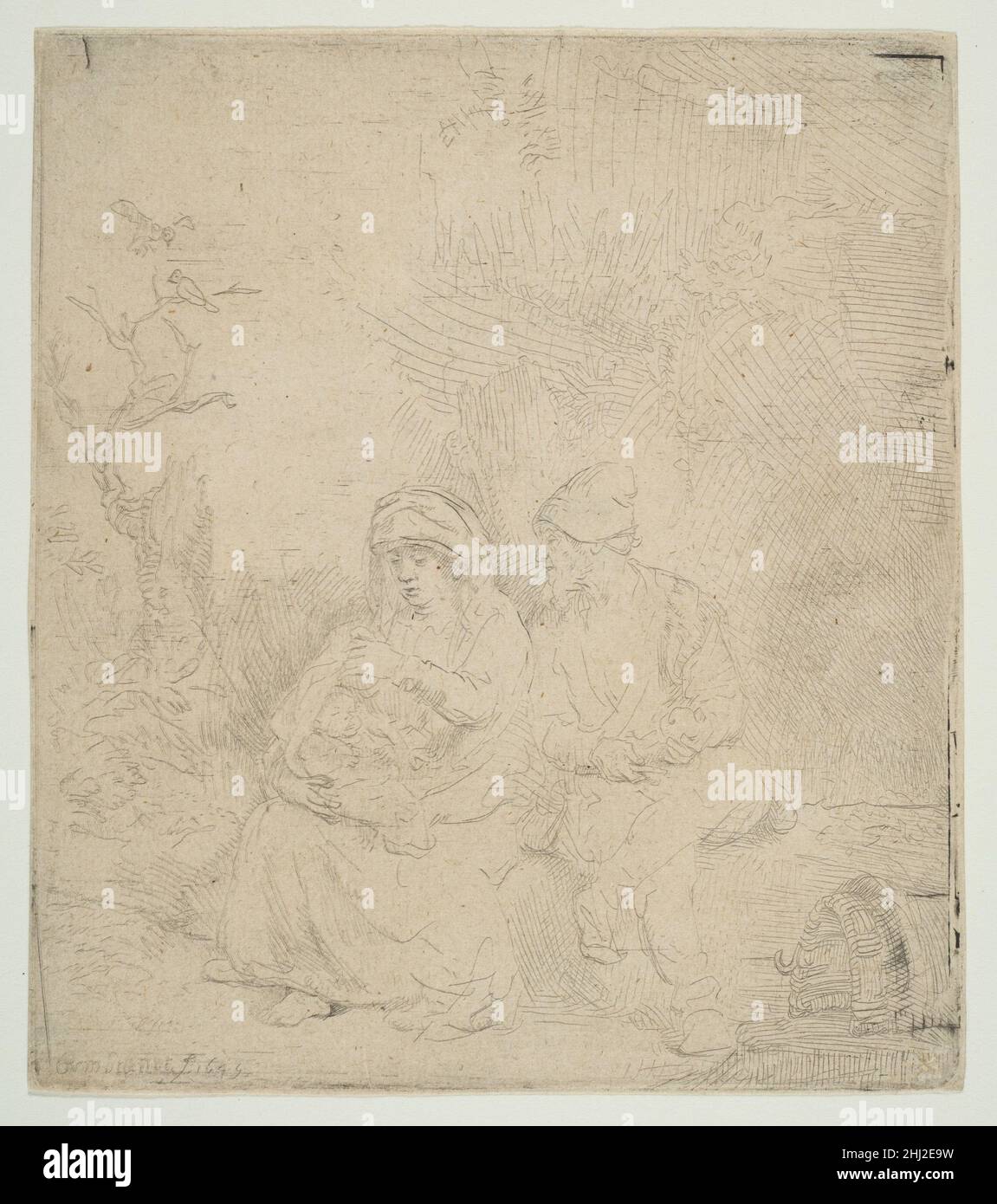 The Rest on the Flight into Egypt; lightly etched 1645 Rembrandt (Rembrandt van Rijn) Dutch. The ...