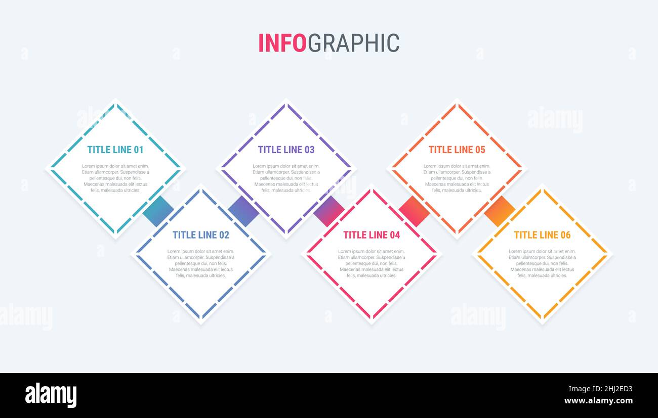 Infographic template. 6 steps square design with beautiful colors. Vector timeline elements for ...