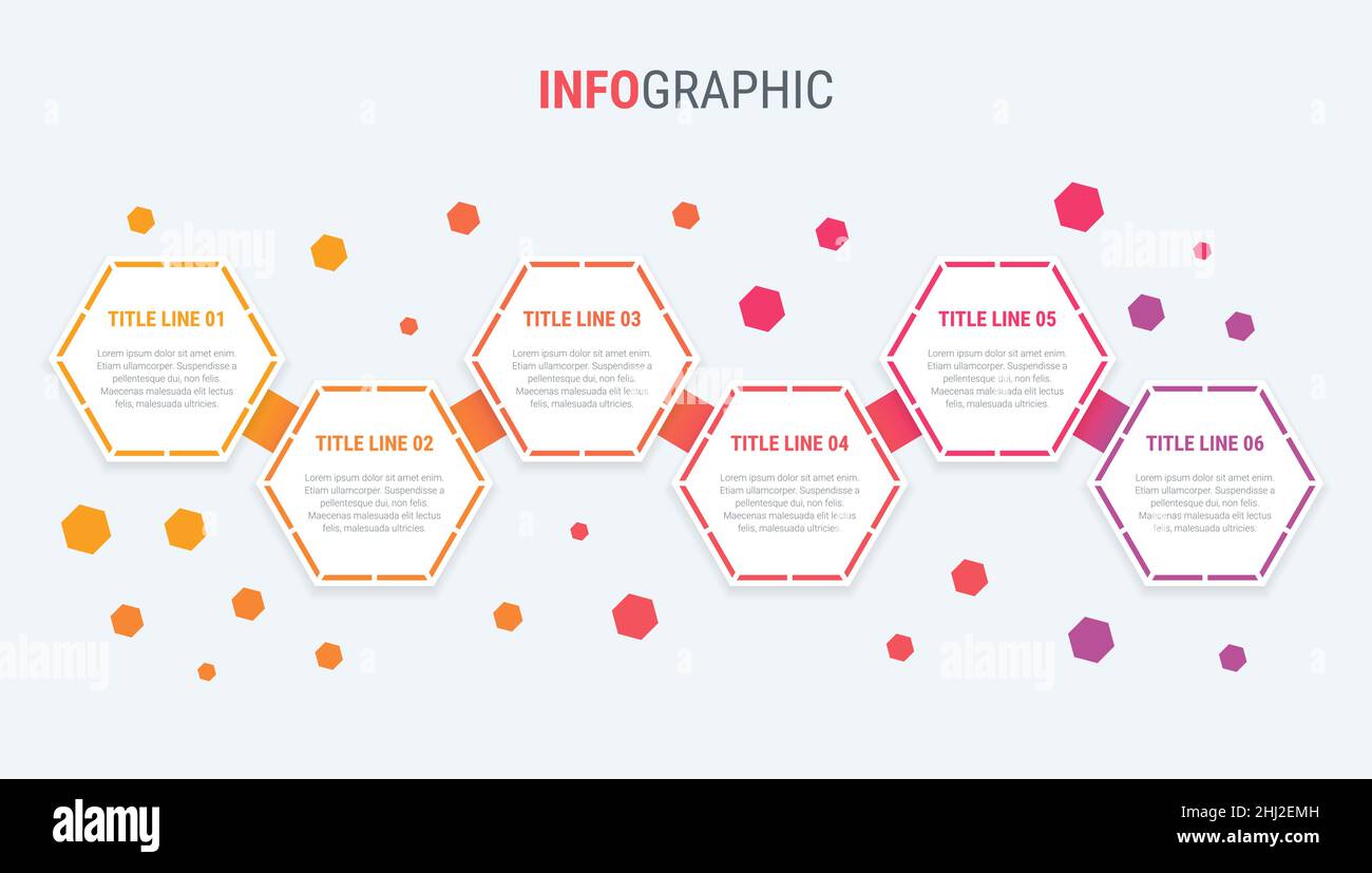Red infographic template. 6 options honeycomb design. Vector timeline ...